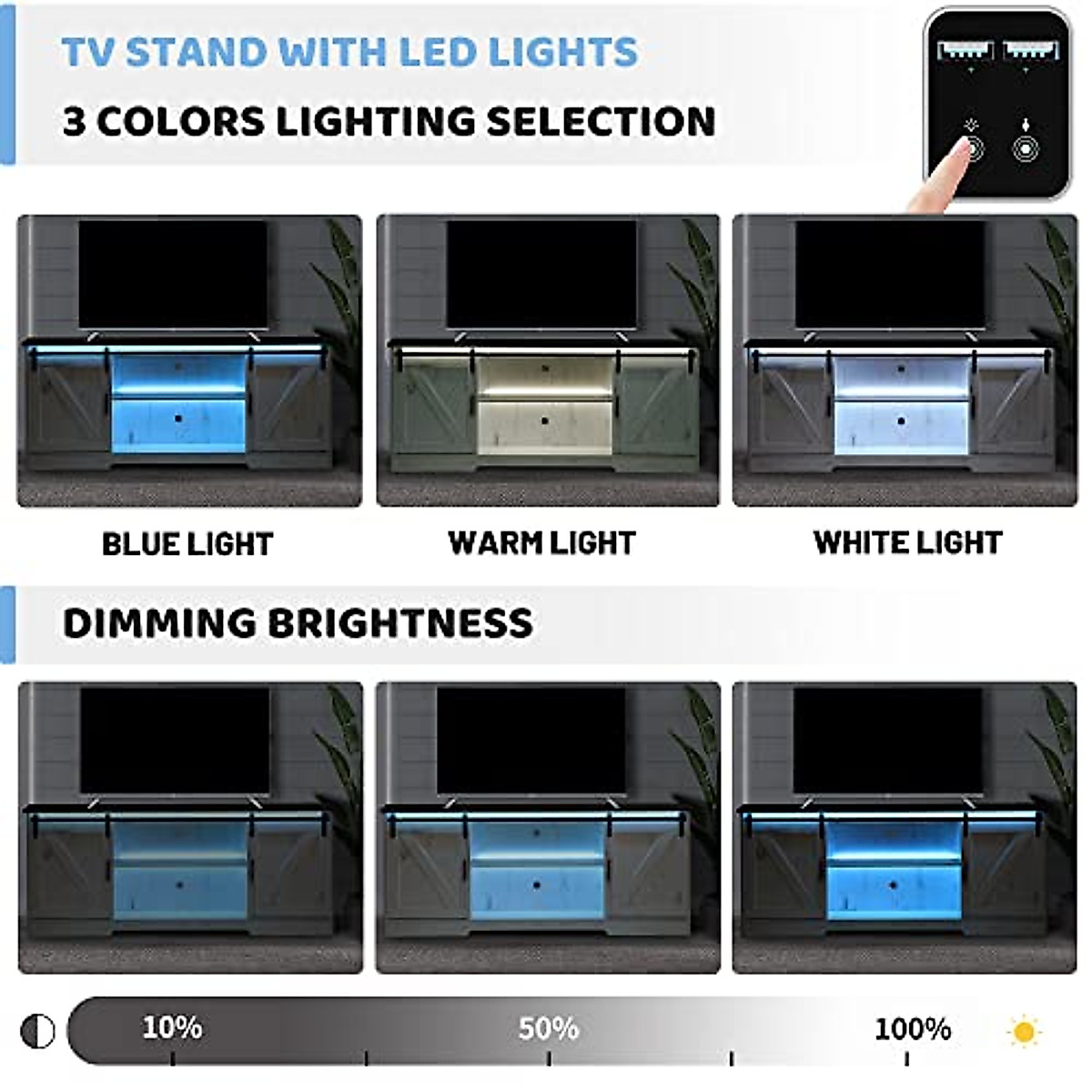 DANSION Farmhouse TV Stand for TVs up to 65 Inch, Smart Led Modern Entertainment Center with USB Port, 59" Media Console Table with Sliding Barn Door and Adjustable Shelf for Living Room, Bedroom