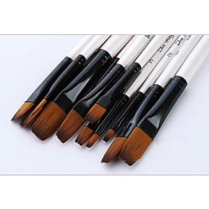 Flat Head Paintbrush Set Nylon Hair Paint Brush Set for Acrylic Oil Watercolor Painting Artist Professional Painting Kits (12pcs Pearl White Flat Head Brush Set)
