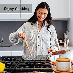 Paweiya Tamagoyaki Pan Set with Lid, Japanese Omelette Pan Nonstick, Square Japanese Egg Pan, Tamago Pan Rectangle, 5"×7" Grey