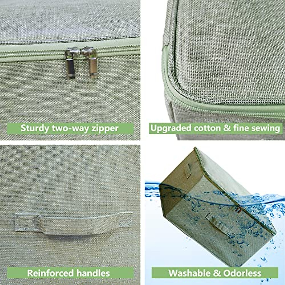 Foldable Storage Bin Foldable Zipper Storage Box Fabric Storage Clothing Storage Bags Clothes Bin Sweater Storage Winter Clothes Storage Linen Closet Organizers and Storage -3 pack (Green)