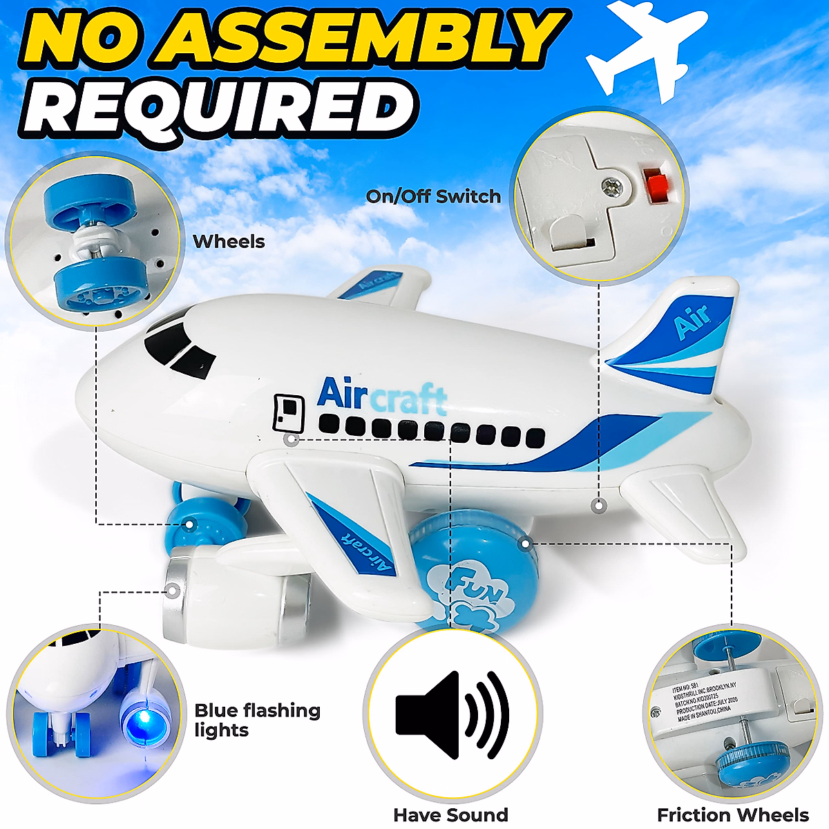 KIDSTHRILL Kids Airplane Toy for Boys & Girls. Set of Three Toy Airplanes with Flashing Lights, Music & Airplane Sound, Push and Go Toy Plane Gift Toys for Toddler Boys 2 3 4 5 6 7 Years Old & up