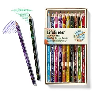 Lifelines Scented Colored Pencils, 10-Pack Classic Palette - Rub & Sniff Color Pencil Set Infused with Essential Oil Blends for Arts & Crafts, Coloring Books & School Supplies
