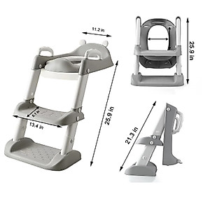 PandaEar Toilet Potty Training Seat with Step Stool Ladder, Comfortable Safe Potty Seat with Anti-Slip Pads Ladder for Kids Boys Girls Toddlers (Grey)