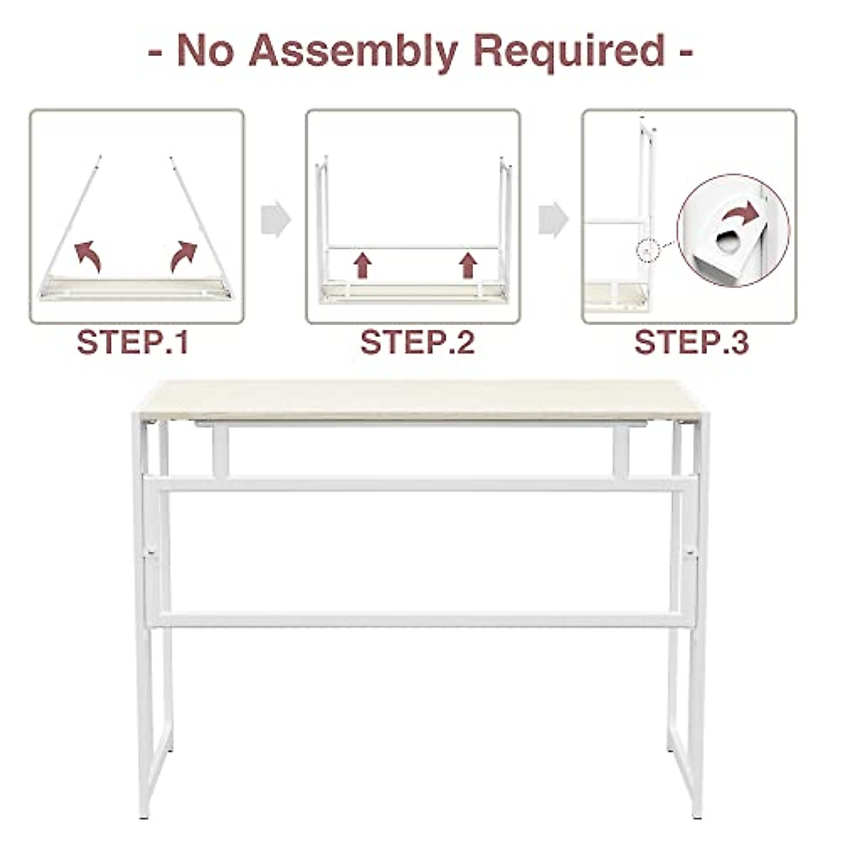 Gezen Folding Desk 40'' Computer Desk for Home Office, No Assembly Office Desk Foldable Simple Study Writing Desk Table for Small Spaces(Beige, White)