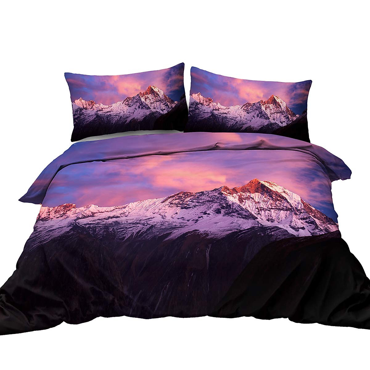 BlessLiving Mountain Sunset Bedding Purple Decorative 3 Piece Duvet Cover Set with 2 Pillow Shams for Adults Teens Boys Girls (Queen)