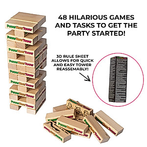 Power Hour Tower Party Game - Stacking Wooden Block for Adult Group Fun - Makes a Great Gift and Hilarious Activity