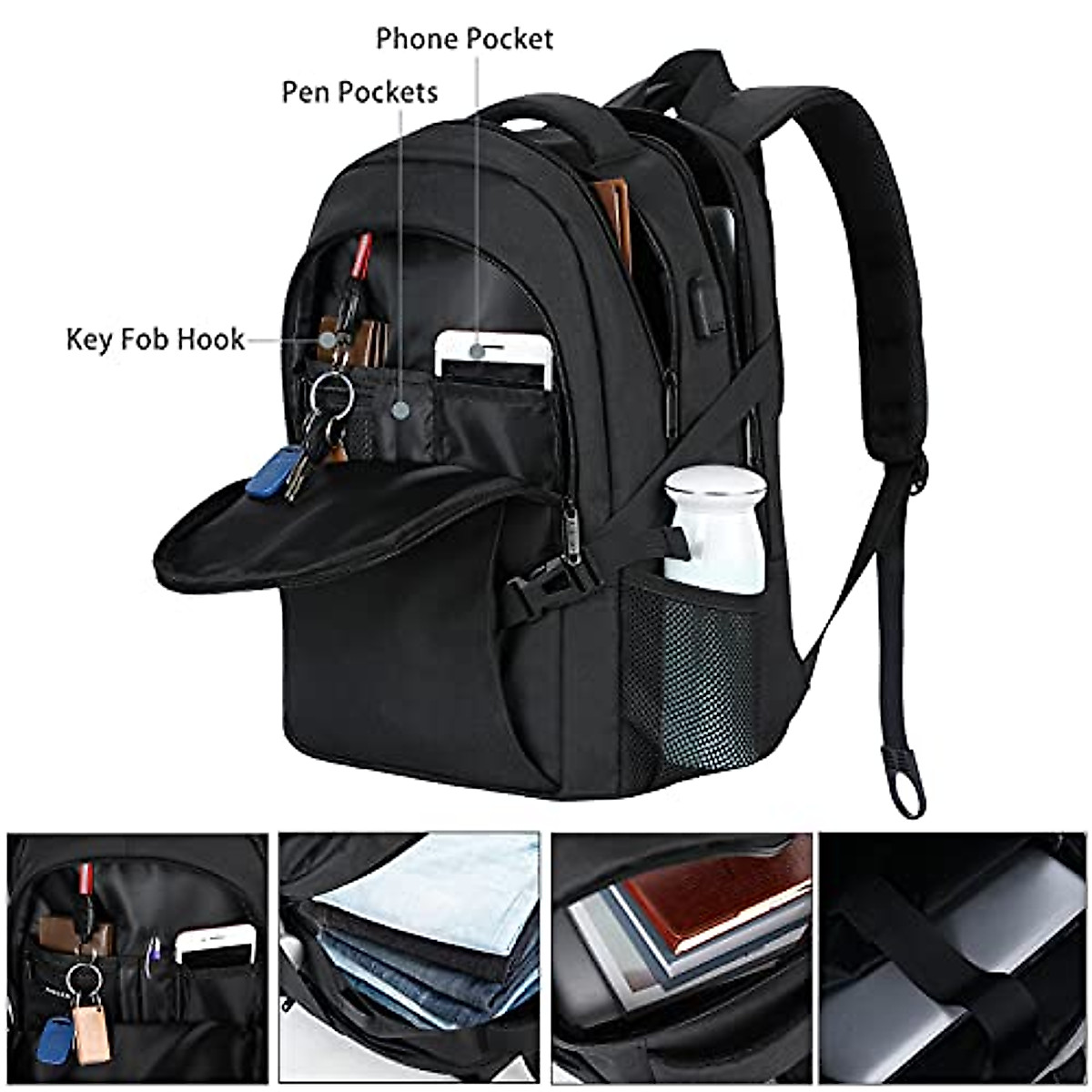 ANKUER Backpacks for Men Women, Backpack Fits Up 15.6 in Laptop Backpack for Travel, Backpacks with USB Charging Port, Work Business Backpack for Women (Black)