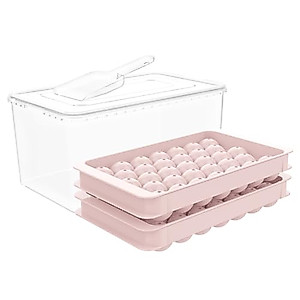 Miaowoof Round Ice Cube Tray with Lid & Bin(2 Pack), Ice Tray for Mini Fridge Freezer Saving Space, 66 x 0.8IN Sphere Ice Cube Mold with Scoop Making Sphere Ice Balls for Coffee&Juice
