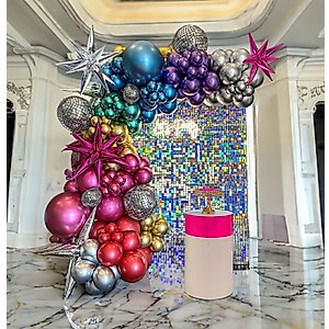 Chrome Balloon garland Arch Kit 130pcs disco party decorations with Metallic purple teal red hot pink Blue &disco ball balloons for 80s 90s birthday Galaxy prom 2024 graduation party decorations