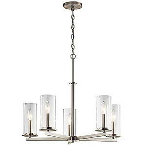 KICHLER Crosby 22.25" 5 Light Chandelier Clear Glass Brushed Nickel, White