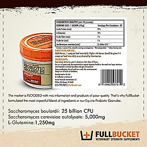 FullBucket Equine Probiotic Granules with Saccharomyces boulardii for Daily Digestive Optimization; Concentrated Formula with 25 Billion CFUs - 30 Servings