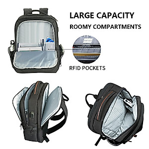 KROSER Laptop Backpack Large Computer Backpack Fits up to 17.3 Inch Laptop with USB Charging Port Water-Repellent School Travel Backpack Casual Daypack for Business/College/Women/Men-Charcoal Black