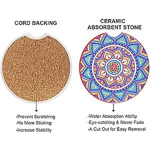 Car Coasters for Drinks Absorbent, 10 Pack 2.56in Car Coasters Absorbent Ceramic with A Finger Notch for Easy Removal, Car Cup Holder Coaster for Car, Cute Car Accessories for Women,Men