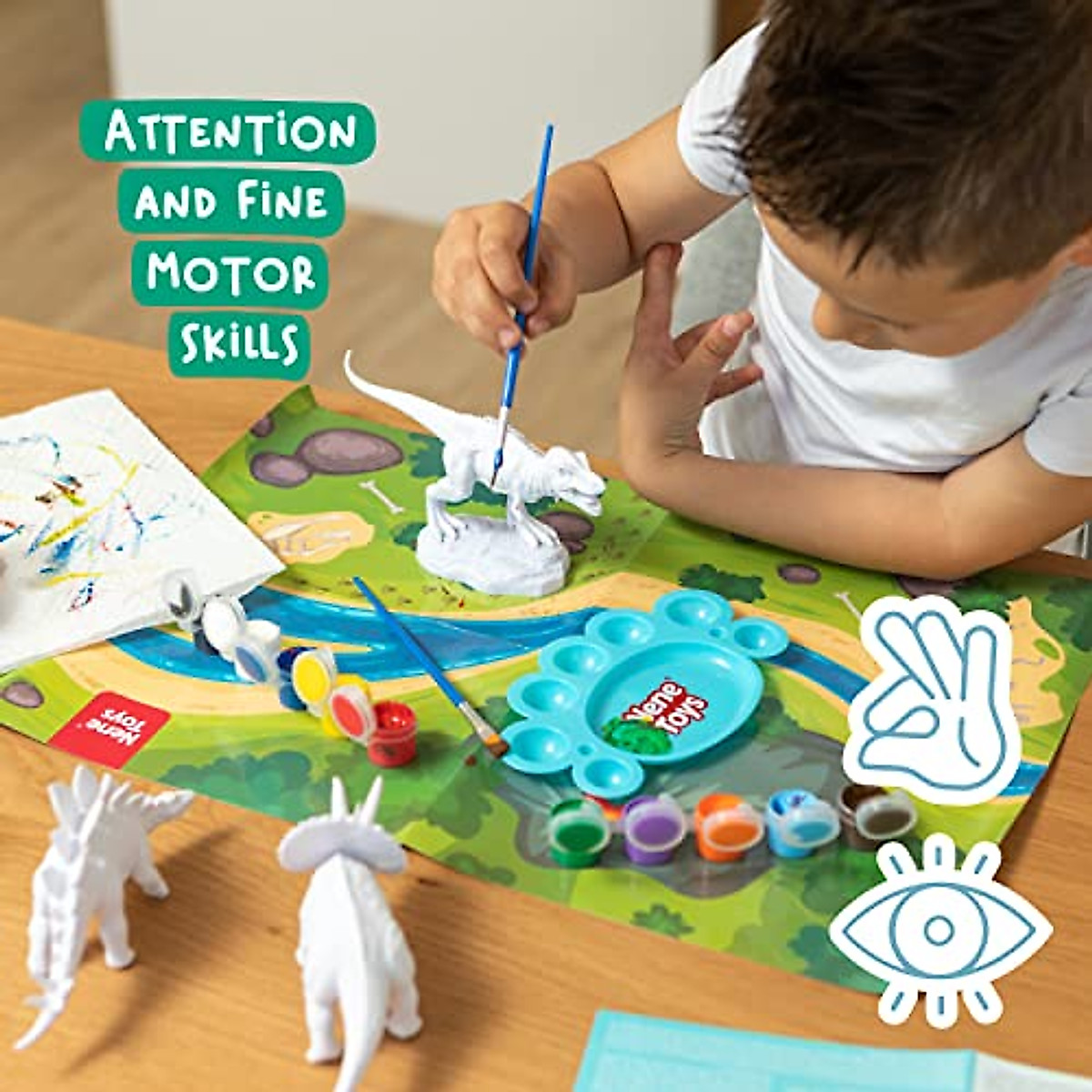 Nene Toys Dinosaur Painting Kit for Kids 3-7 Years [The Kings] – Includes 4 Museum Replicas, 2 Paint Sets, 2 Brushes, Educational Poster and Playmat – Art & Craft Paint Toy for Boys and Girls