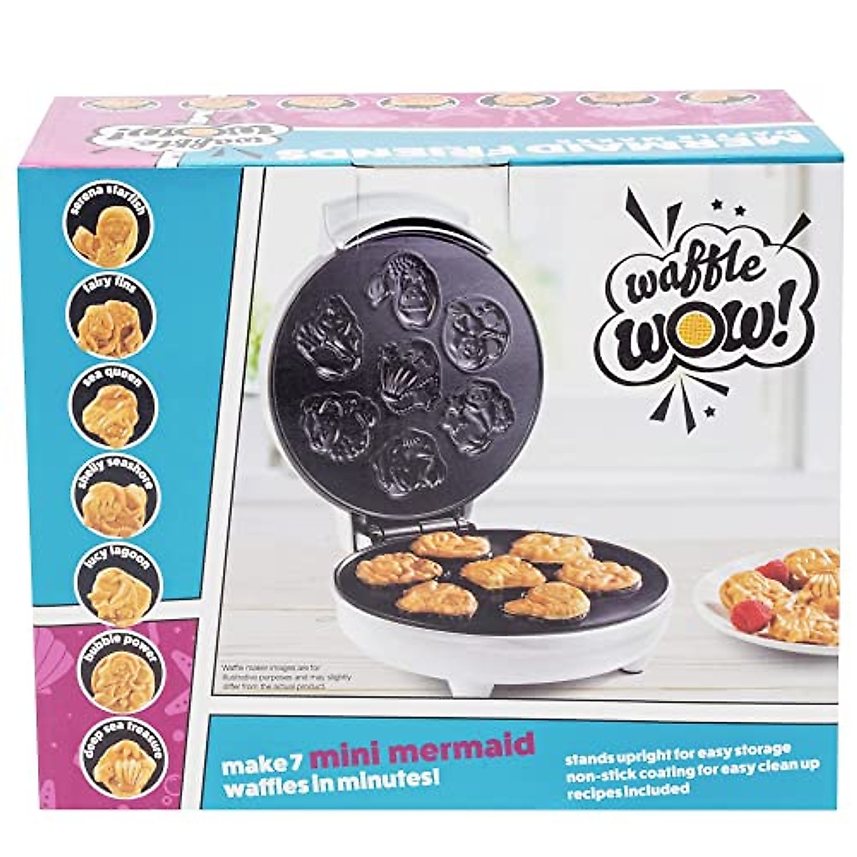 Mermaid Waffle Maker, Fun Easter Gift for Kids- Create 7 Different Mermaid Shaped Waffles in Minutes - A Fun, Cool Under the Sea Breakfast for Kids & Adults- Electric Nonstick Waffler Iron Ocean Theme