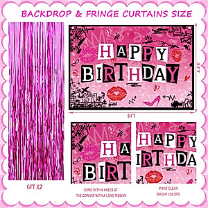 Hombae Hot Pink Lips Party Decorations, Burn Book Girls Birthday Decorations Backdrop Fringe Curtain Explosion Star 3D Disco Ball Balloon Garland Thats So Fetch Banner Cake Cupcake Topper