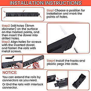 MOHOO 64 Inch Adjustable Tool Hanger Wall Holder for Garden Tools, Wall Mount Tool Organizer, Garage Tool Rack, Heavy Duty Shovel Hanger with 4 Rails 16 Hooks