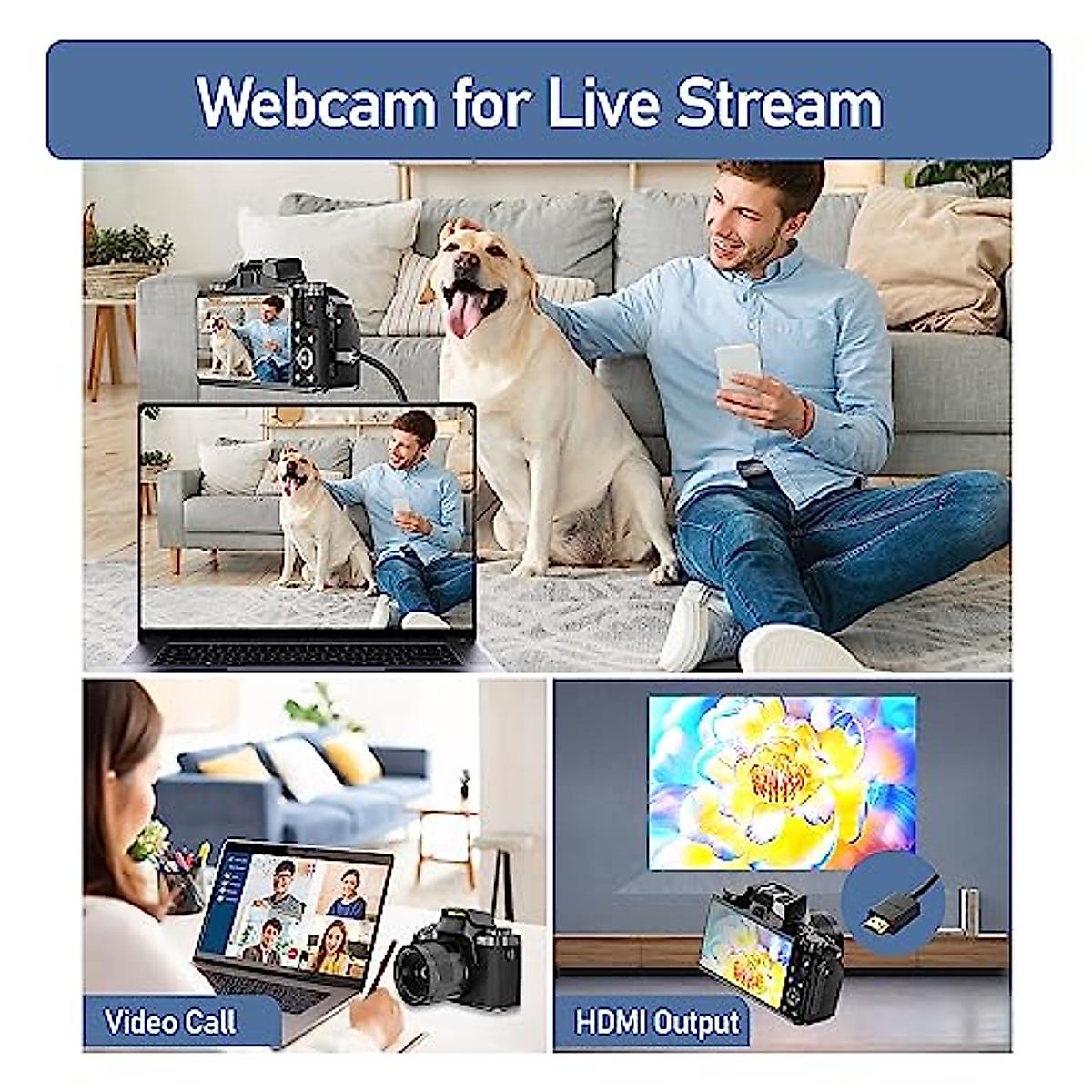 BooHAN 4K Digital Camera, 64MP Vlogging Camera for Photography, Mirrorless Cameras with WiFi, Touch Screen Dual Cameras,16X Digital Zoom,Built in Flash, Travel Camera for Beginners,Adults,Amateu