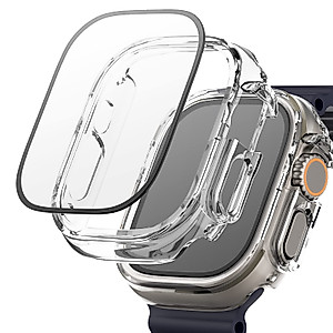 2+2 Pack Suitisbest Case and Screen Protector Compatible with Apple Watch Ultra 2/Ultra 49mm, Clear Waterproof Ultra-Thin Hard PC Bumper Tempered Glass Protective Film for iWatch Ultra 49mm