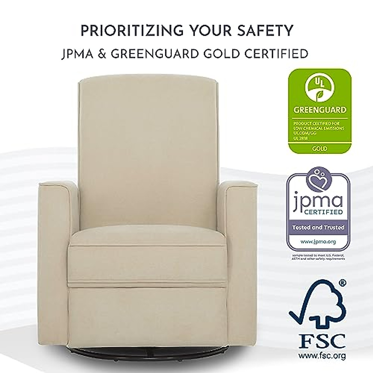 Evolur Harlow Deluxe Upholstered Plush Seating Glide Rocker, Swivel, Power Recliner USB Port with in-Built Massager, Greenguard Gold Certified, Glider Chair for Nursery in Shell