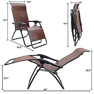 Homall Wicker Zero Gravity Chair Patio Folding Recliner Adjustable Portable Rattan Lounge Outdoor Chair for Lawn Poolside Yard Camping and Fishing (Brown)