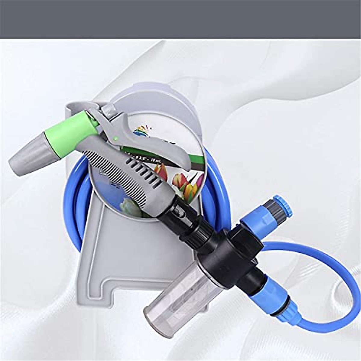 Wall Mounted Hose Holder Watering Hose Car Car Wash Water Gun Household Gardening Watering Storage Hose Reel Cast Iron (Color : Blue, Size : One Size)