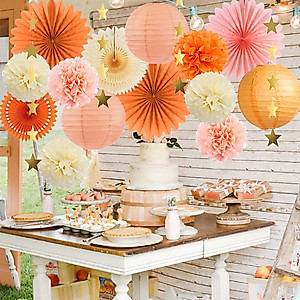Beige Orange Peach Fall Party Decorations Boho Orange Peach Birthday Decorations Paper Fans Lanterns Peach and Cream Party Decorations for Autumn Baby Shower Bridal Shower Wedding Engagement Party