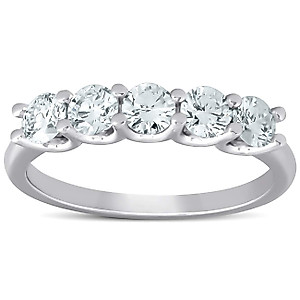 14k White Gold 1Ct Round-Cut Diamond Five Stone Wedding Ring Women's Lab Grown Anniversary Band U Prong