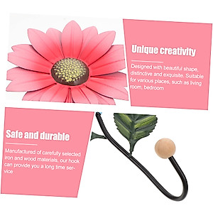 KONTONTY Small Daisy Wall Hanging Flower Wall Art Hooks Rose Decor Wall Mounted Hook Iron Art Craft Utensil Hanger Wall Mounted Clothes Hanger Towel Hat Hook Wrought Iron Coat Pink Office