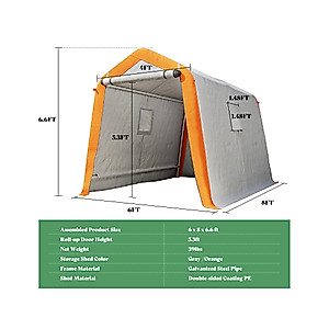 AMERLIFE 6x8x6.6 FT Heavy Duty Portable Shed Storage Shelter, Outdoor Storage Shed with 2 Waterproof Windows & Roll-up Zipper Door, Carport for Motorcycle, Bike, Grey