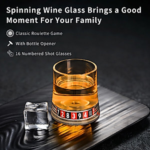 Acrylic Wine Glasses, 5 oz Clear Roulette Shot Spinning Whiskey Glasses, with Beer Bottle Opener, Plastic Reusable Drinking Glasses, Unique Gift for Men Husband Father (Q)