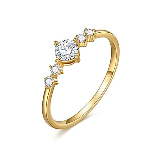 14K Solid Yellow Gold Ring for Women, Real Gold Dainty Wedding Engagement Eternity Bridal Ring Love Jewelry for Her, Size 10