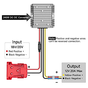 18V to 12V Step Down Converter for Milwaukee M18 Power Wheels Battery Adapter DC 12V 20A 240W Buck Converter Regulator with 30A Fuse & Wire Terminal