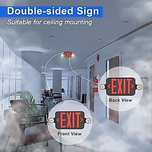 Black LED Exit Sign with Emergency Lights, Adjustable Two LED Head Exit Light with Battery Backup, UL Listed, AC 120/277V, Double Sided Hard Wired Commercial Emergency Light for Business (4 Pack)