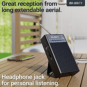 Rechargeable FM/AM Pocket Radio | Mini Portable Radio with 10 Hours of Playback, USB Charging and Headphone Jack | Majority Belford Go FM and AM Radio | Clear Sound Quality and Excellent Reception