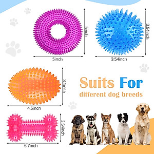 Silipull 4 Pcs 4.5'' Spiky Squeaker Football Dog Toy for Medium Large Dogs Spiky Dog Balls Puppy Chew Toys for Aggressive Chewers Spiky Ball Dog Toy Fetch Toys for Training (Fresh,Multicolored)