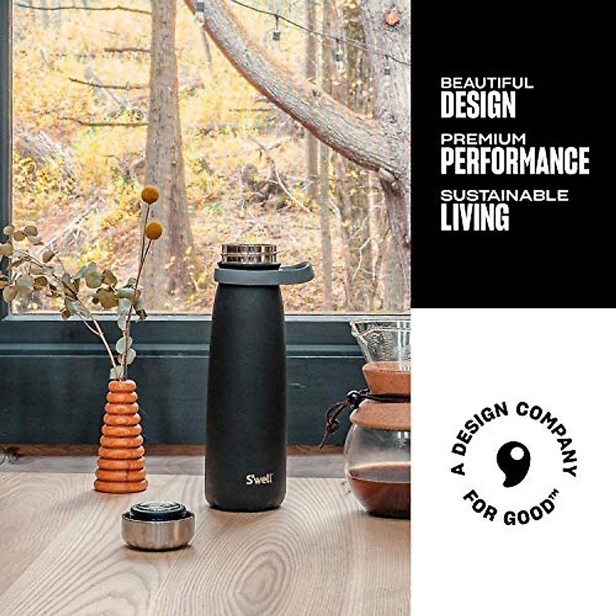 S'well Stainless Steel Traveler - 40 Fl Oz - Onyx - Triple-Layered Vacuum-Insulated Containers Keeps Drinks Cold for 60 Hours and Hot for 20 - with No Condensation - BPA-Free Water Bottle