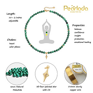 PEARLADA Boho Malachite Beaded Choker, Chakra Gemstone Necklace for Women, 18k Gold Star Charm Pendant Necklace