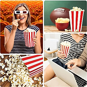 AIROLDI 28Pcs Popcorn Boxes - Mini Paper Popcorn Box, White and Red Stripes Pop Corn Snack Container for Movie Night Carnival Party Supplies (Classic Red)