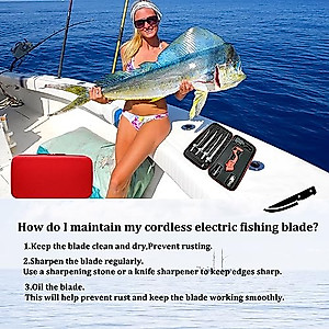 Electric Fish Fillet Knife Cordless,Lithium Ion Cordless Fillet Knife with 4 Ti-Nitride S.S. Coated Stainless Steel Blades,2 Batteries and Charger,Non-Slip Handle,Safety Lock Function-3 Year Warranty