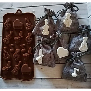2Pcs Musical Instrument Silicone Chocolate Mold Music Note Bass Guitar Piano Saxophone Shape Candy Mini Soap Crayon Melt Mould Ice Cube Trays