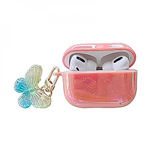 Luxury Liquid Sparkle Case Cover Designed for AirPods Pro 2nd Generation & AirPods Pro 1/ Cute Fashion Hard Shell Skin/Shiny Shock Absorbing Protective Skin with Keychain Penant (Coral Pink)