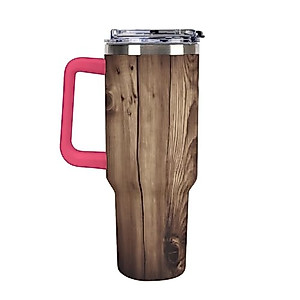 WYUSPGK 40oz Stainless Steel Car Mug, Wood Grain Print Travel Mug, Double-Wall Insulated with Straw, Perfect for Car, Office, Outdoor