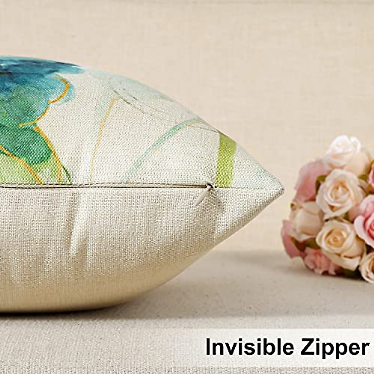 Artscope Set of 4 Waterproof Throw Pillow Covers 18x18 Inches, Hydrangea and Lotus Pattern Decorative Cushion Covers, Perfect to Outdoor Patio Garden Living Room Sofa Farmhouse Decor