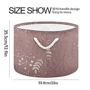 xigua Rose Gold Flower Large Round storage basket 20 x14 Inches Collapsible Round Storage Bin, Laundry Basket Organizer for Towels, Blanket, Toys, Clothes
