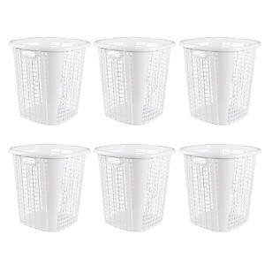 Lasbily 6 Packs 50 L Plastic Laundry Hamper, Tall Dirty Clothes Basket with Cut Out Handle, White