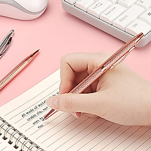 LONGKEY 3 Pack Slim Metallic Retractable Ballpoint Pens Black Ink, Nice Gift for Business Office Students Teachers Wedding Christmas (Rose Gold)