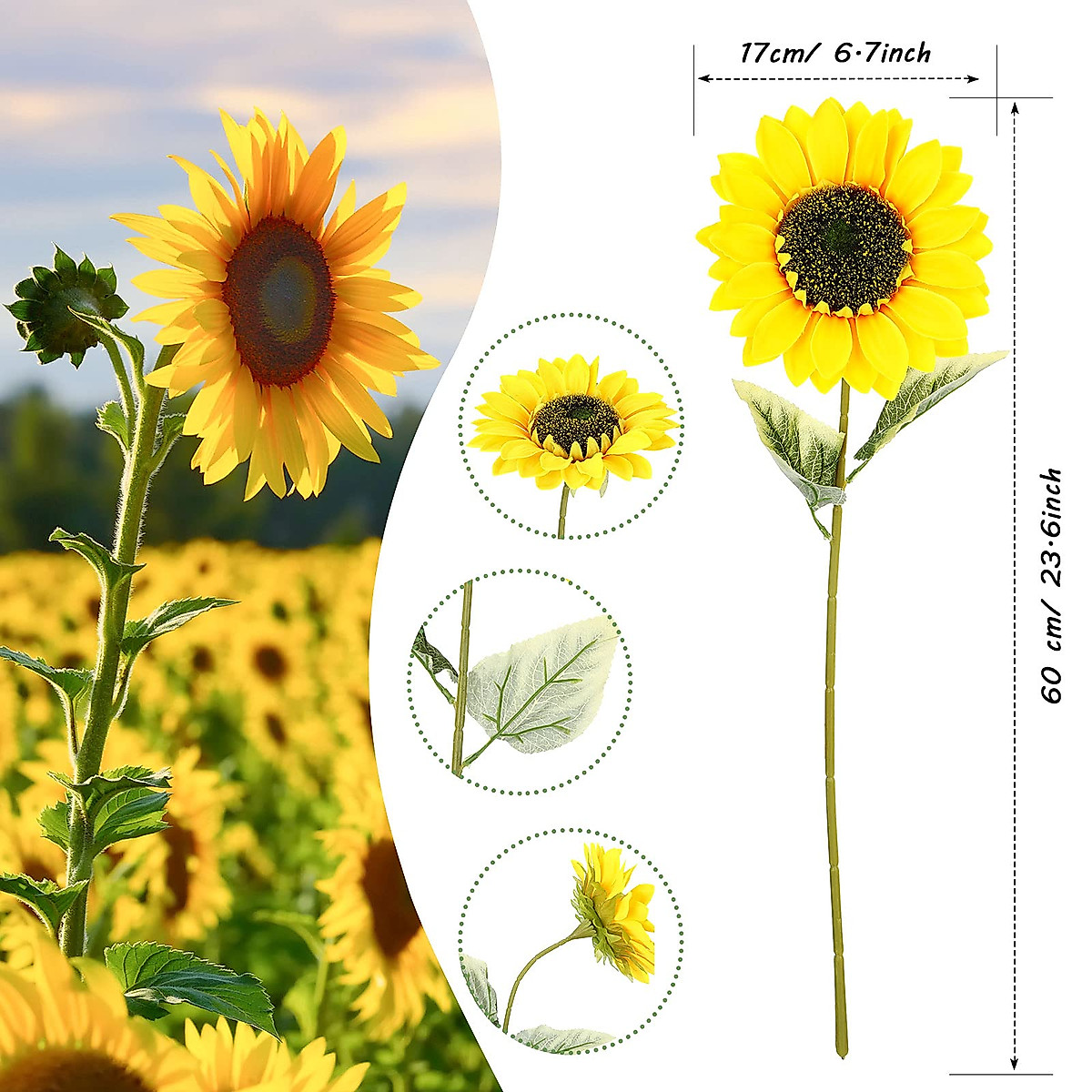 9 Pieces Artificial Silk Sunflowers with Long Stem Artificial Silk Sunflower Bouquet Long Stem Fake Sunflowers Bouquet Fake Sunflowers Decorations for Home Wedding Birthday Garden Decoration