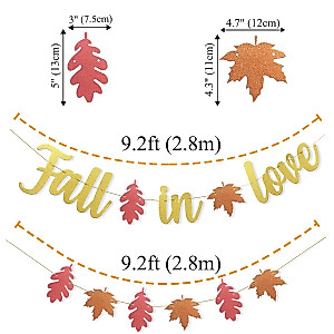 Uniwish Pre-Strung Fall in Love Banner Gold Glittery Garland Thanksgiving Fall Autumn Theme Wedding Bridal Shower Engagement Party Decorations