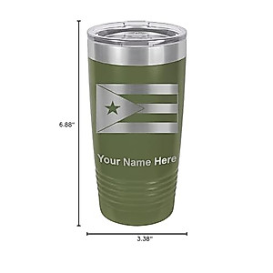 LaserGram 20oz Vacuum Insulated Tumbler Mug, Flag of Puerto Rico, Personalized Engraving Included (Camo Green)